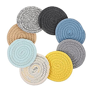 FELTECHELECTR 8pcs Cotton Rope Coaster Braided Placemats Glass Coasters for Drinks Desk Mat for Desktop Cotton Trivets DIY Woven Coasters Straw Braided Coasters Teacup Potholders Bowl Mats Jute