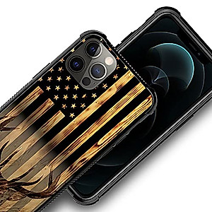 DJSOK Case Compatible with iPhone 14 Pro Max, Wood Grain American Flag Buck Hunter Deer case for iPhone 14 Pro Max Cases for Men Women Fans,Anti Scratch and Shockproof Phone Protective case