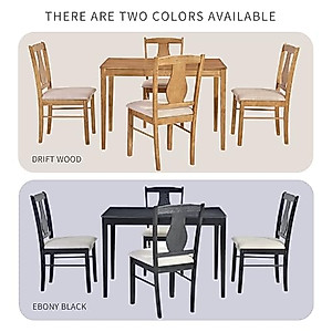 Merax, Drift Wood 5-Piece Set,Wooden Rectangular Table and 4 Upholstered Chairs for Kitchen,Dining Room