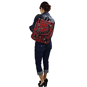 Lost Queen London Red Tartan Plaid Checked Drawstring Rucksack Backpack