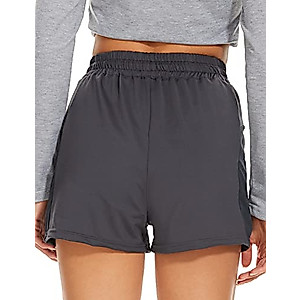 COMFY ONE Womens Active Shorts,Running Shorts for Women with Liner Athletic Short with 2 Pockets School Sport Yoga Golf Summer Beach Dark Gray Medium