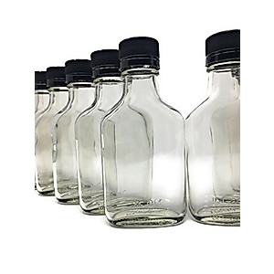 100 ml (3.3 oz) Glass Flask Liquor Bottle with Black Caps (12 Pack)