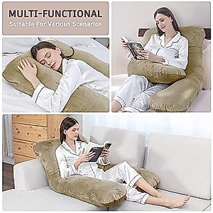 DOWNCOOL Pregnancy Pillow, U Shaped Body Pillow for Pregnancy, 55 Inch Khaki Maternity Pillow with Removable Cover for Sleeping,Support for Back, HIPS, Legs, Belly