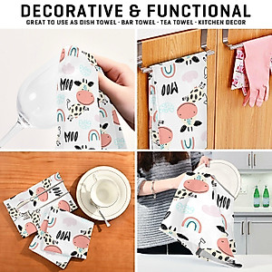 Kigai Cow Kitchen Towels, 18 x 28 Inch Super Soft and Absorbent Dish Cloths for Washing Dishes, 4 Pack Reusable Multi-Purpose Microfiber Hand Towels for Kitchen