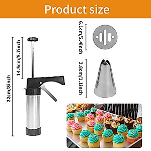 Cookie Press,Stainless Steel Icing Decoration Press Gun Kit with 13 Cookie Mold Discs 8 Piping Nozzles for Home DIY Biscuit Maker and Cake Decorating Tool