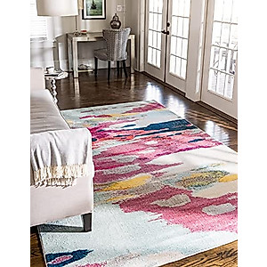 Unique Loom Estrella Collection Light Colors, Abstract, Modern, Vibrant Area Rug, 3 ft 3 in x 5 ft 3 in, Pink/Ivory