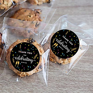 Fedyufook 2 Inch Black Thank You For Celebrationg With Us Label Stickers,Round Birthday Wedding Graduation Party Stickers,50-Pack