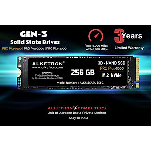 ALKETRON Pro Plus 1000 | 128GB | 256GB - M.2 - SSD - PCIe NVMe | Internal Solid State Drive for Standard & Gaming Laptops/Desktops (256 GB)
