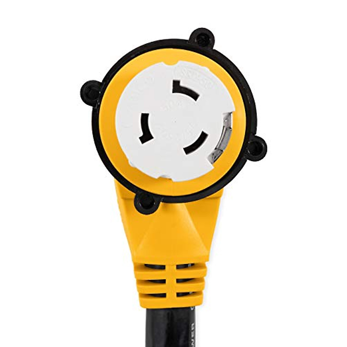 Camco - 21052 Heavy Duty Locking Female PowerGrip Adapter with Innovative 90 Degree Bend Design - 50 AMP Standard Male / 50 AMP 18" (55562)