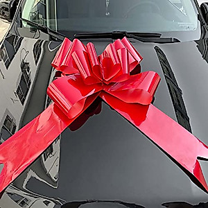 Large Red Car Bow Ribbon 23 Inchs- Decoration Wrap for Birthday, Wedding, and Giant Presents- Come with Two Suction Cup (Red)