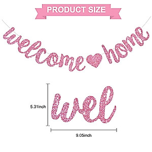 BEISHIDA Pink Welcome Home Banner,No DIY,Pre-Strung Welcome home Decorations,Glitter welcome home Party Sign,Homecoming,Housewarming,Graduation Ceremony, Family Reunion, Military Return Party Supplies