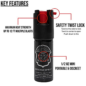 POLICE MAGNUM Mini Pepper Spray Self Defense Pocket Size Protection- Made in The USA- 6 Pack 1/2oz Safety Locks