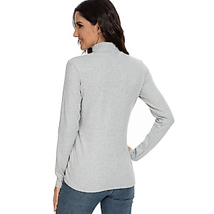 HieasyFit Women's Cotton Mock Turtle Neck Thermal Baselayer Top Light Gray Large