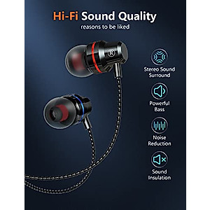 Arsvita Wired Earbuds Headphones In-Ear Noise Cancelling Ear buds with Deep Bass Stereo Sound, Volume Control,Compatible for All 3.5mm Interface Devices, Phone, Tablet, MP3, CD Player, Cassette Player