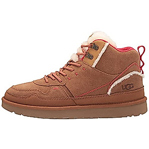 UGG Women's Highland HI Heritage Sneaker, Chestnut/Fiery RED Suede, 8