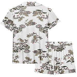 Joyaria Womens Summer Bamboo Short Sleeve Button Up Pajama/Pj/Sleep Shorts Set (Floral Print,XXL)