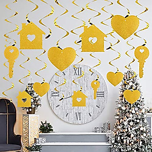 Luxiocio Housewarming Party Hanging Swirls Decorations, 24pcs New Home Party Hanging Swirl Supplies, Glitter Gold House Warming Party Sign Decor