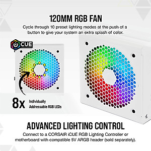 Corsair CX750F RGB, 750 Watt, 80 PLUS Bronze, Fully Modular RGB White Power Supply