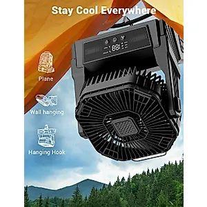KopBeau Portable Camping Fan with Lights, 20000mAh Rechargeable Battery Operated Fan, Battery Powered Outdoor Beach Tent Fan with 3 Speeds & Hook, Personal USB Table Fan for Camping Accessories Black