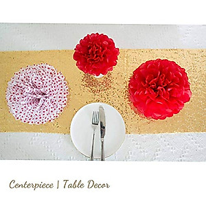 ANSOMO Red Tissue Paper Pom Poms Flowers Wall Hanging Party Decorations 12" 10" 8" 6" Pack of 12, Red & White