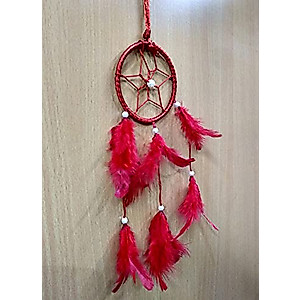FIKIMOS Dream Catchers Wall Decor, Handmade Feather Bedroom Home Car Decor Nursery Room Hanging Decoration (3" Red Ring)