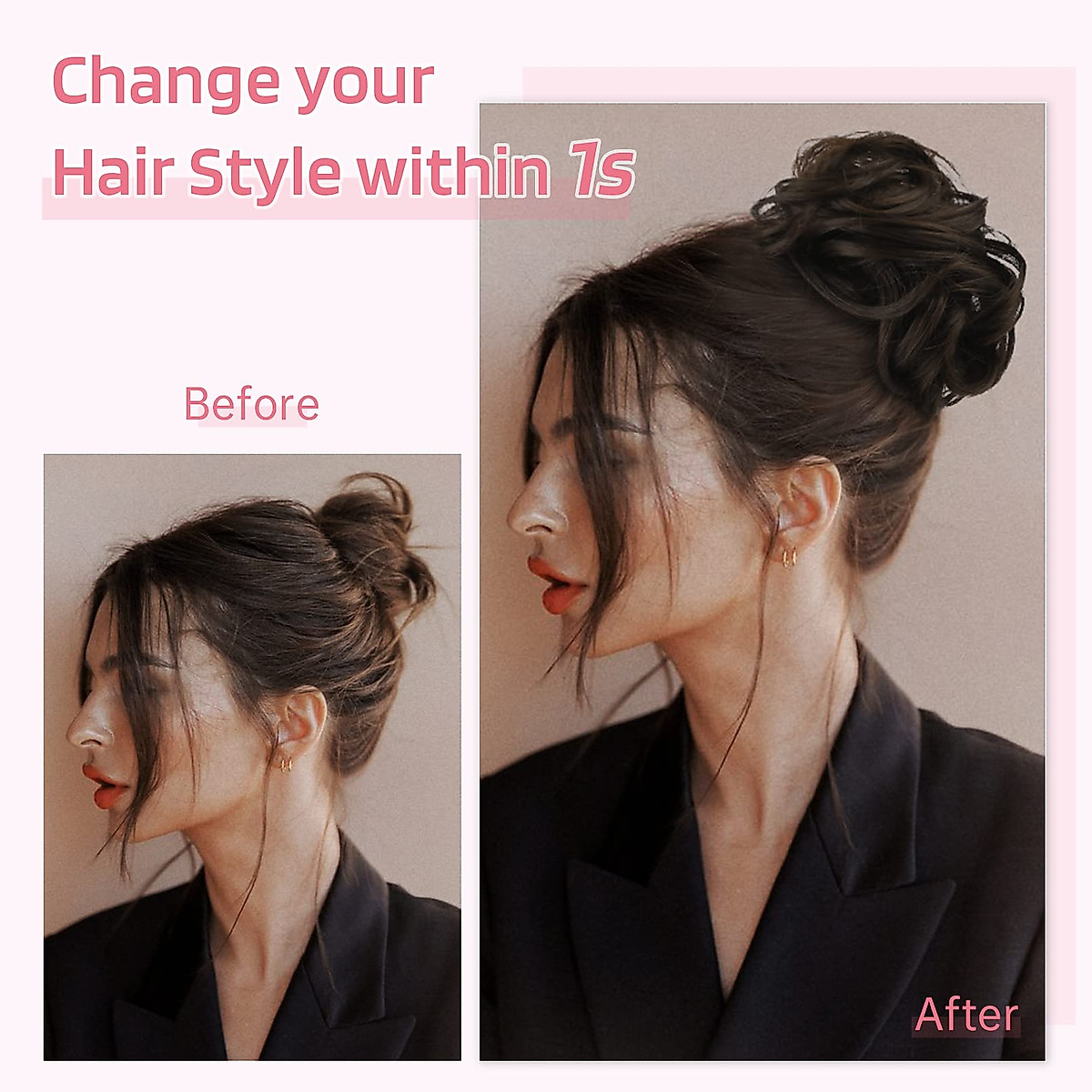 Messy Bun Hair Piece, 2PCS Tousled Updo Hair Extensions Hair Bun HCB001 Daisy Curly Wavy Ponytail Hairpieces Hair Scrunchies with Elastic Rubber Band for Women - Golden Blonde bleach Blonde Highlights