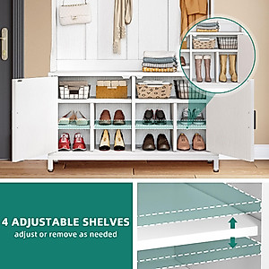 YITAHOME Entryway Bench with Coat Rack, 4-in-1 Hall Tree with Shoe Storage Bench, 7 Hooks and Bottom Shoe Cabinet for Hallway, Entryway, Bedroom, White