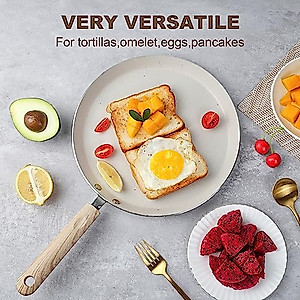 Zalnuuk Crepe Pan, 10 Inch Dosa Pan with Spreader, Nonstick Dosa Tawa for All Stove, Tortilla Pan with Detachable Handle, White Pancake Pan