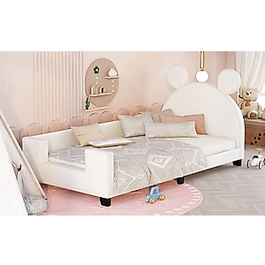 Harper & Bright Designs Twin Size Upholstered Daybed with Carton Ears Shaped Headboard for Kids Boys Girls, White
