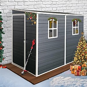 Jaxenor 4x8 FT Lean to Shed, Resin Storage Sheds Outdoor with Floor Included, Plastic Sheds & Outdoor Storage Clearance with 2 Windows and Lockable Door, Backyard Storage Sheds for Garden Tools, Bike