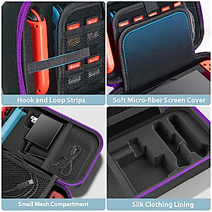 Switch OLED Carrying Case Compatible with Nintendo Switch/OLED Model, Portable Switch Travel Carry Case Fit for Joy-Con and Adapter, Hard Shell Protective Switch Pouch Case with 20 Games, Purple