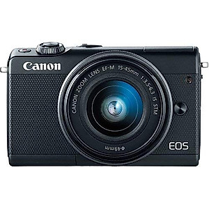 Canon EOS M100 Mirrorless Digital Camera (Black) w/EF-M 15-45mm f/3.5-6.3 is STM + Wide-Angle and Telephoto Lenses + Portable Tripod + Memory Card + Deluxe Accessory Bundle (Renewed)