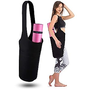 Zenifit Yoga Mat Bag - Long Tote with Pockets - Holds More Yoga Accessories. Cute Yoga Mat Holder with Bonus Yoga Mat Strap Elastics. Stylish and Practical Yoga Mat Bags and Carriers for Women (Black)