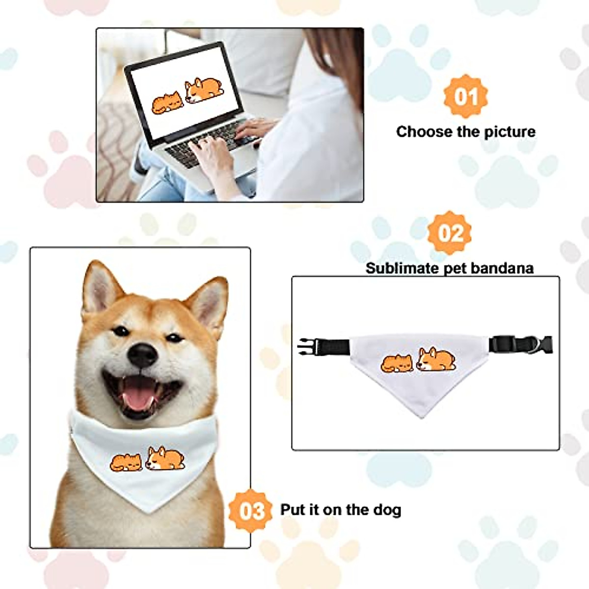 HACRAHO Dog Bandana with Adjustable Buckle, 2 PCS Pet Dog Sublimation Double-Sided Blank Dog Bandanas with D-Ring Adjustable Quick Release Buckle Dog Bandana for Small Dogs Cats, S