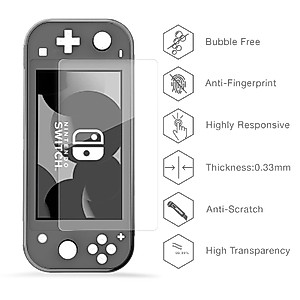 HEYSTOP Compatible with Switch Lite Carrying Case, Switch Lite Case with Soft TPU Protective Case Games Card 6 Thumb Grip Caps for Nintendo Switch Lite Accessories Kit(Grey)