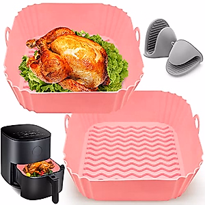 2 Pack Square Air Fryer Liners Silicone, 8 IN Food Grade Reusable Heat Resistant Silicone Air fryer Bowls Inserts Baskets Pots Accessories for COSORI Instant Vortex 4 to 7 QT Air Fryer Oven Microwave