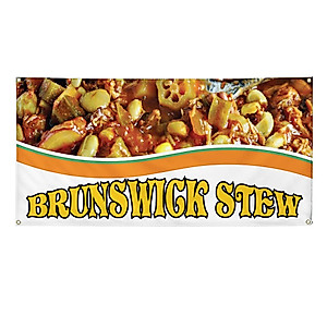 Vinyl Banner Multiple Sizes Brunswick Stew Outdoor Advertising Printing Restaurant & Food Outdoor Weatherproof Industrial Yard Signs Orange 4 Grommets 12x30Inches
