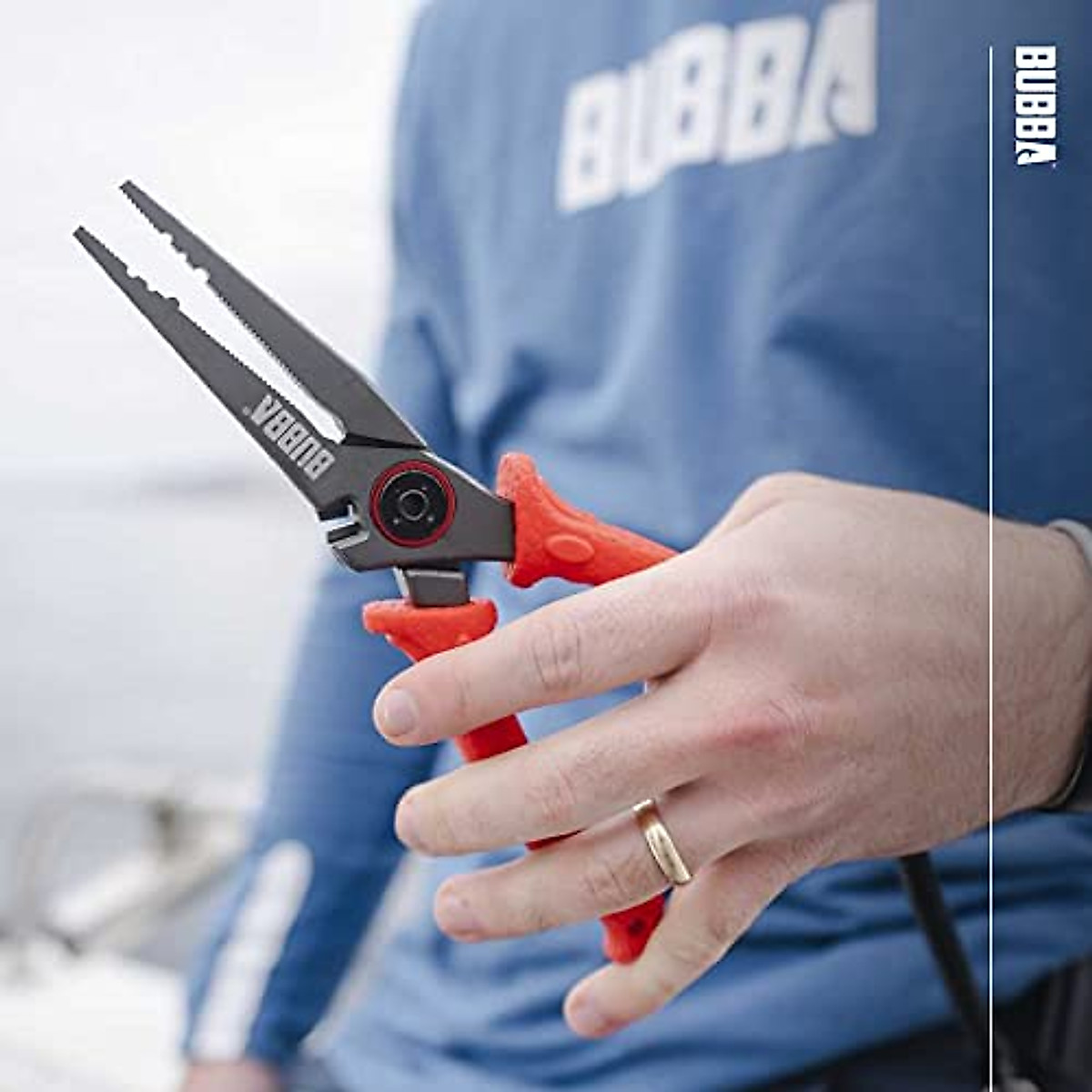 BUBBA 8.5" Stainless Steel Pliers with Non-Slip Handle, Spring Loaded with Crimping Tools and Anvil Cutters Lanyard Hole and Sheath