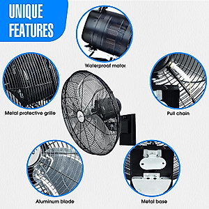 iLiving 18" Outdoor Oscillating High Velocity Wall Fan with 4150 CFM Heavy Duty Weatherproof Motor, Variable Speed Adjustment for Workshop, Garage, Patios, Commercial and industrial, 18 inch,Black