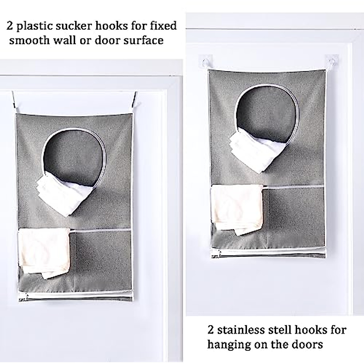 Extra Large Hanging Laundry Hamper,Oxford Fabric Washable Hanging Laundry Bag with 2 Over the Door Hooks 2 Suction Cup Hooks,Over the Door Laundry Hamper with Unique Zipper Design (XXL-GREY-1PC-R)