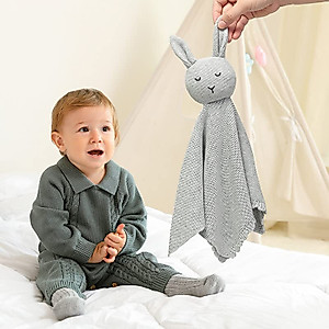 LAWKUL Baby Lovie Knit Newborn Babies Security Blankets Bunny Lovey Cuddly Comforter Safe Loveys for Infant Boy Girl Grey