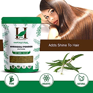 H&C- 100% Natural Bhringraj Powder for Hair (227g / 0.5 LB/ 08 oz) - Hair Growth Rejuvenator from Indian Ayurveda