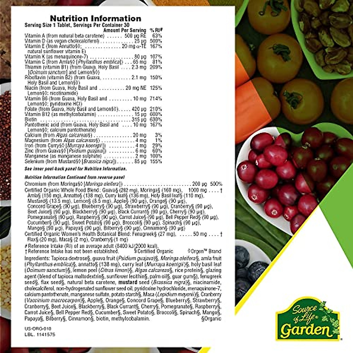 NaturesPlus Source of Life Garden Certified Organic Women’s Once Daily Multivitamin - 30 Vegan Tablets - Pure, Natural Whole Food Ingredients - Energy Boost - Vegetarian, Gluten-Free - 30 Servings