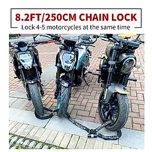 AKM Motorcycle Lock Chain Lock Anti-Theft 8.2ft/250cm Super Long Durable 12mm Thick Bike Chain Lock with 4 Keys Security 16mm U Lock,for Motorcycles,Containers,Trailers,ATV