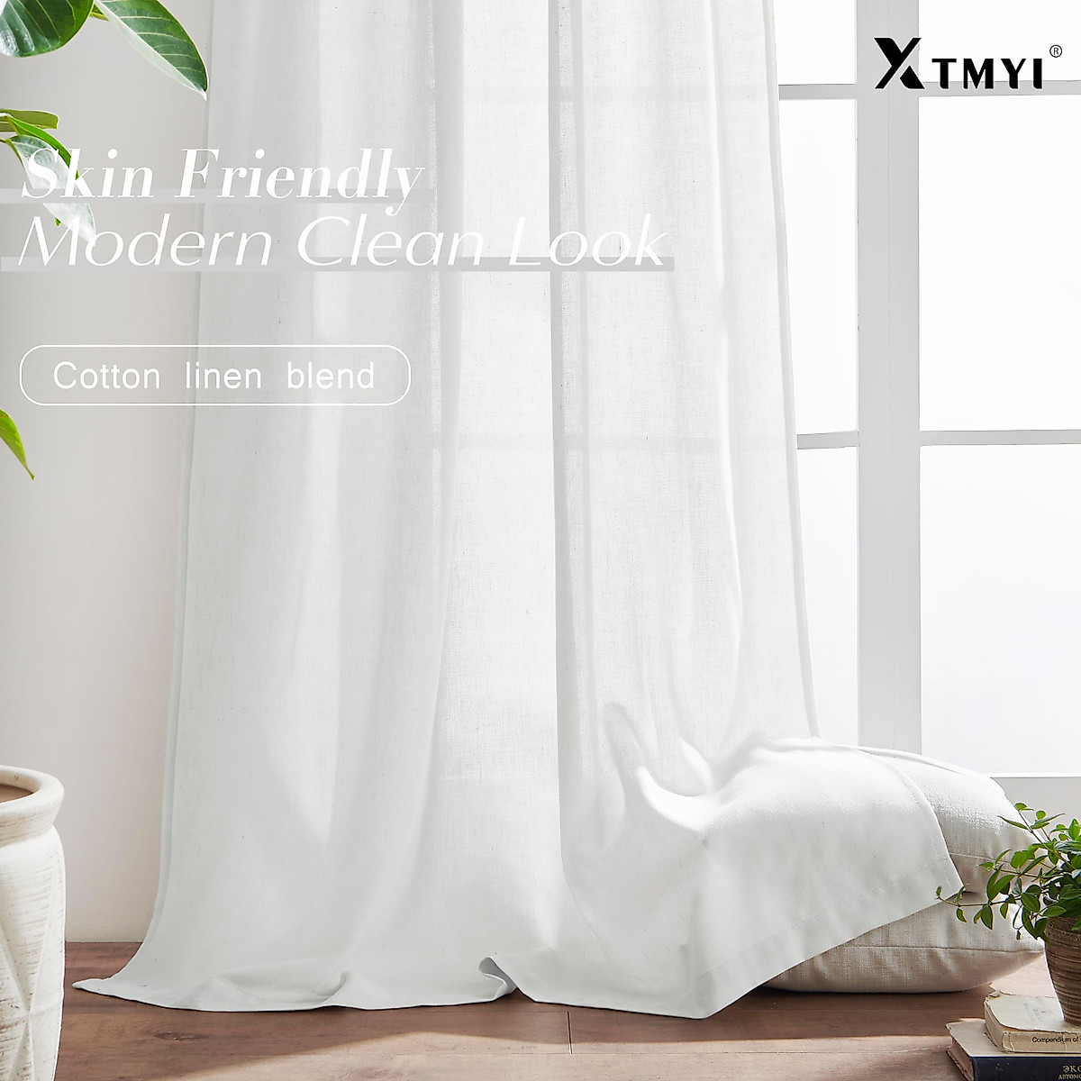 XTMYI White Linen Sheer Curtains 108 Inches Long Back Hidden Tab Tape Hooks Privacy Not See Through Simple Modern Curtains for Living Room 2 Panels Set