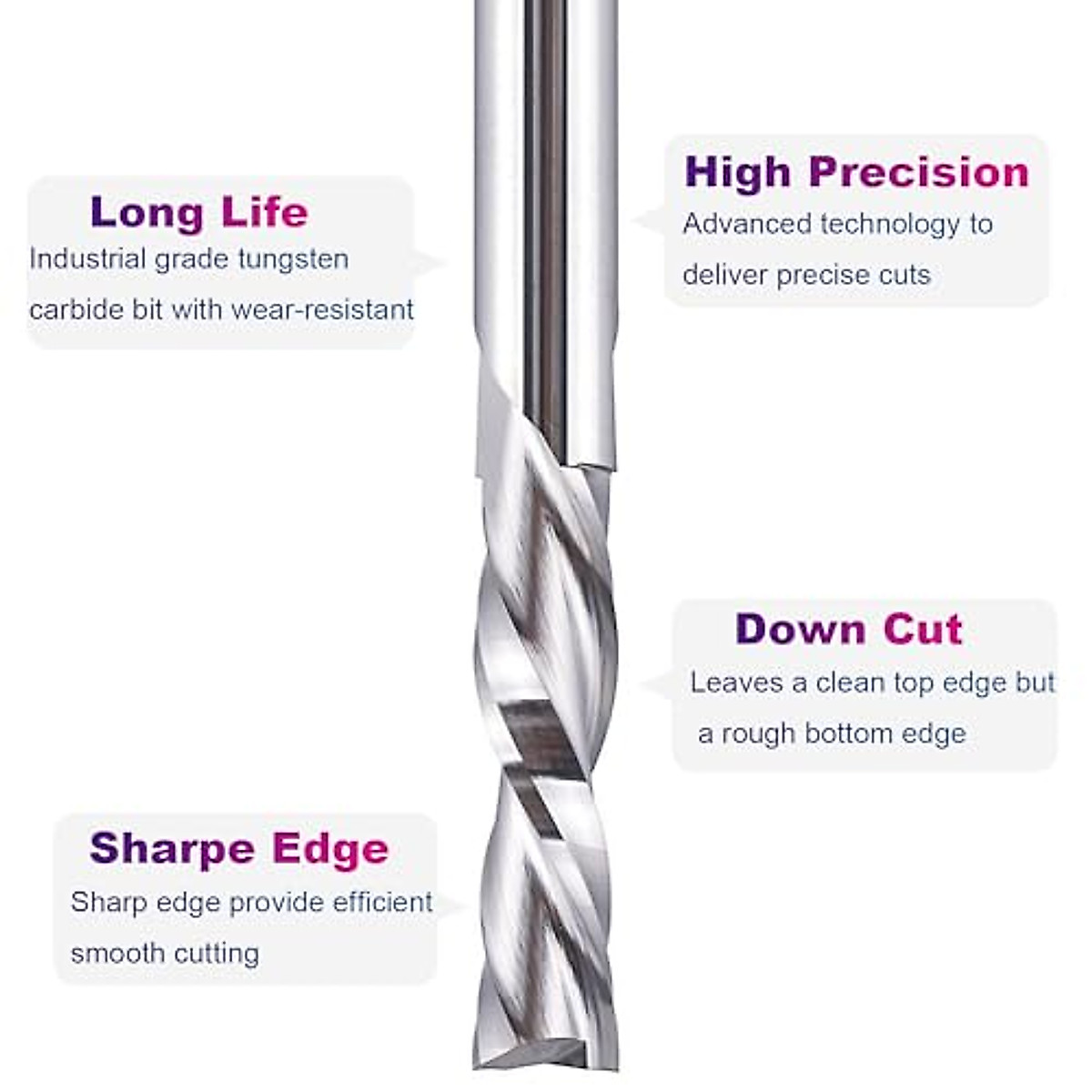 SpeTool Downcut Spiral Router Bits 1/4 inch Shank,1/4 inch Cutting Diameter Solid Carbide CNC Router Bit Woodworking End Mills for Wood Carving Slotting