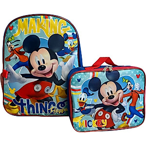 Ruz Mickey Mouse 16" Backpack With Detachable Lunch Box Blue-Red