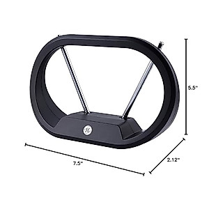 GE Modern Loop Rabbit Ears Indoor TV Antenna, 15 inch Extendable Dipoles, 4K 1080P VHF UHF, Tabletop Antenna, Digital HDTV Antenna, Smart TV Compatible, 4ft Coaxial Cable, Black, 33675