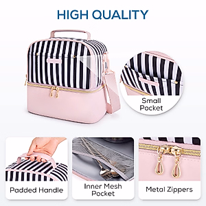 TOURIT Lunch Bag Women Double Deck Lunch Box Insulated Lunch Cooler for Women Men Work, Pink Stripes