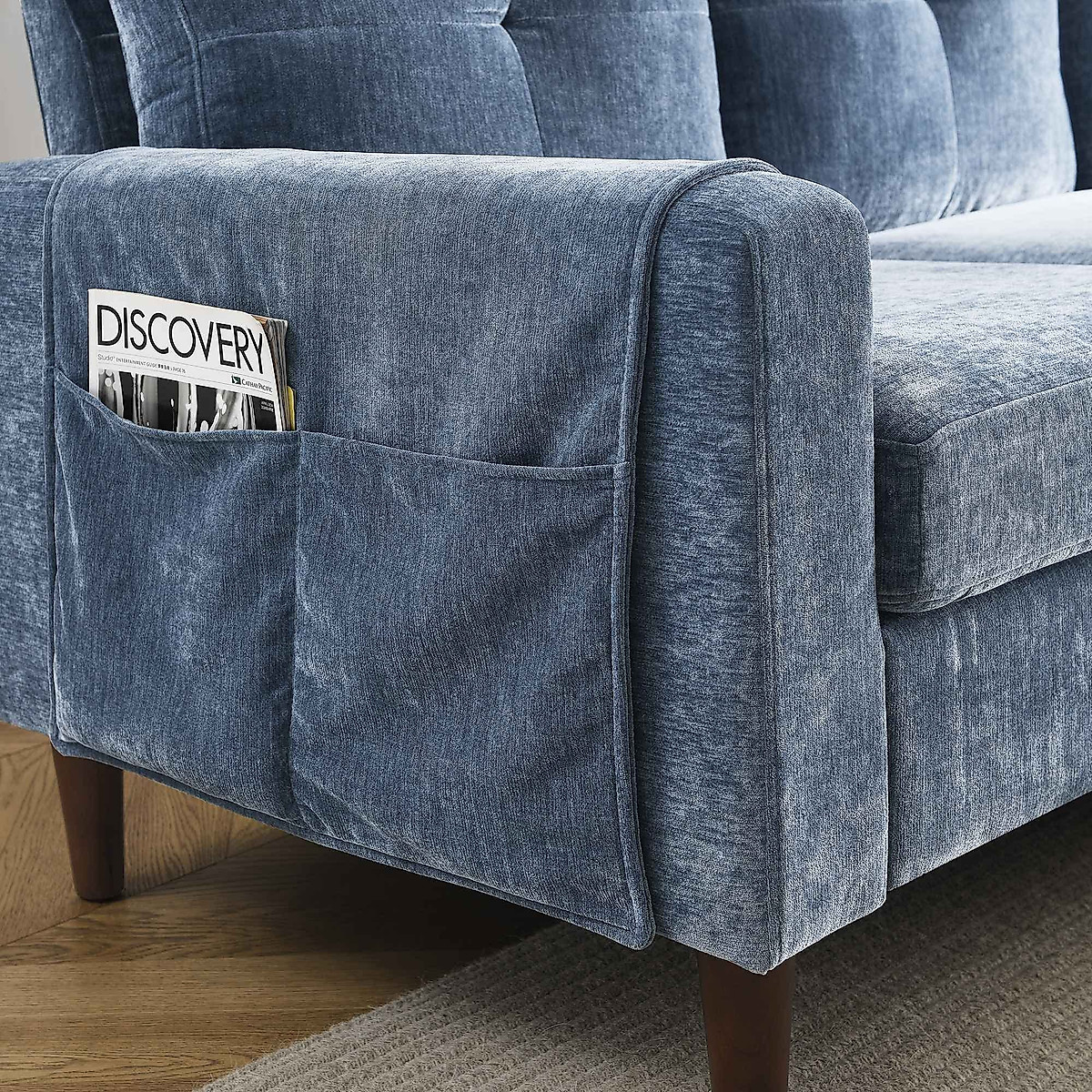 ATY Convertible Sectional Sofa with Removable Ottoman and Cushions, 3 Seats L-Shape Chenille Couch w/Pocket & Rubber Wood Legs, Perfect for Livingroom, Aapartment, Small Space, 80", Navy